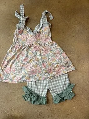 Matching Sets | Floral Ruffle Twopiece Set Pastel Pink Sage | Poshmark